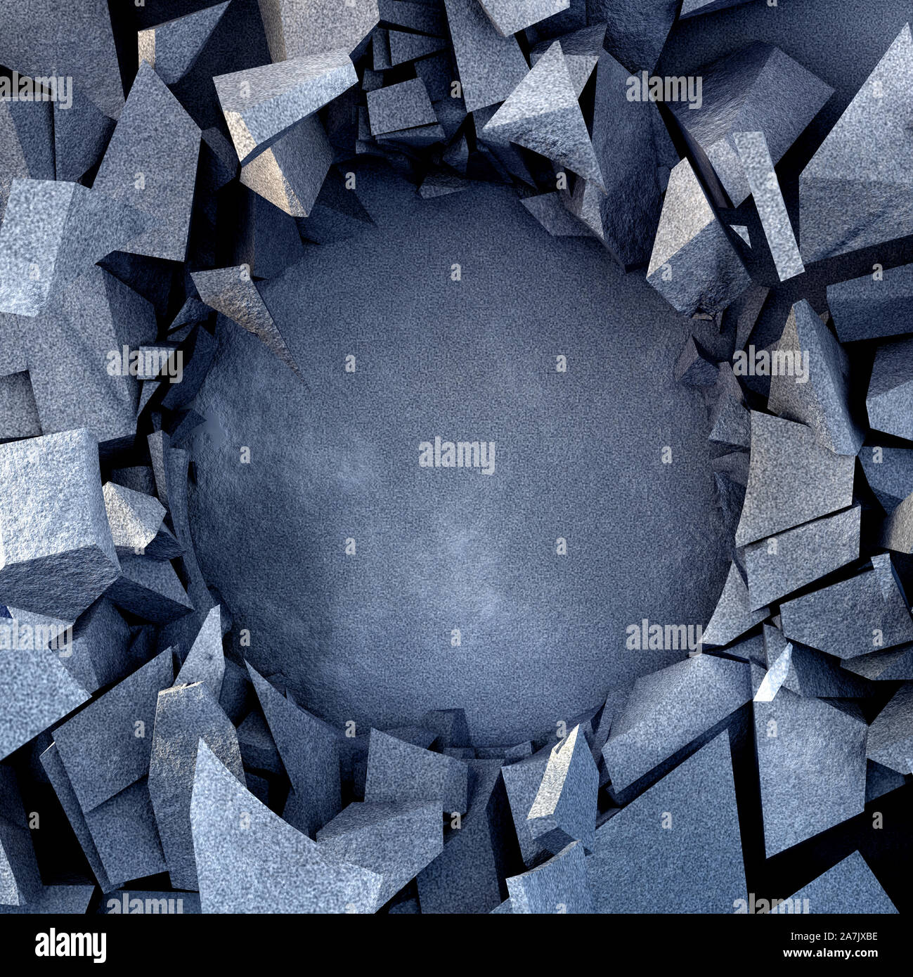 Beautiful explosion destruction background with stone texture. 3d ...