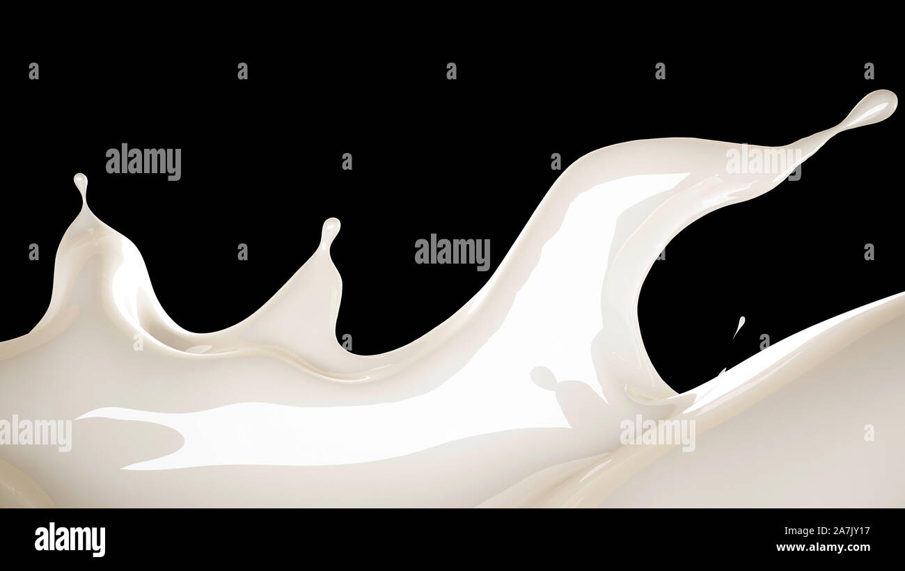 Splash of thick white liquid on a black background. 3d rendering, 3d ...