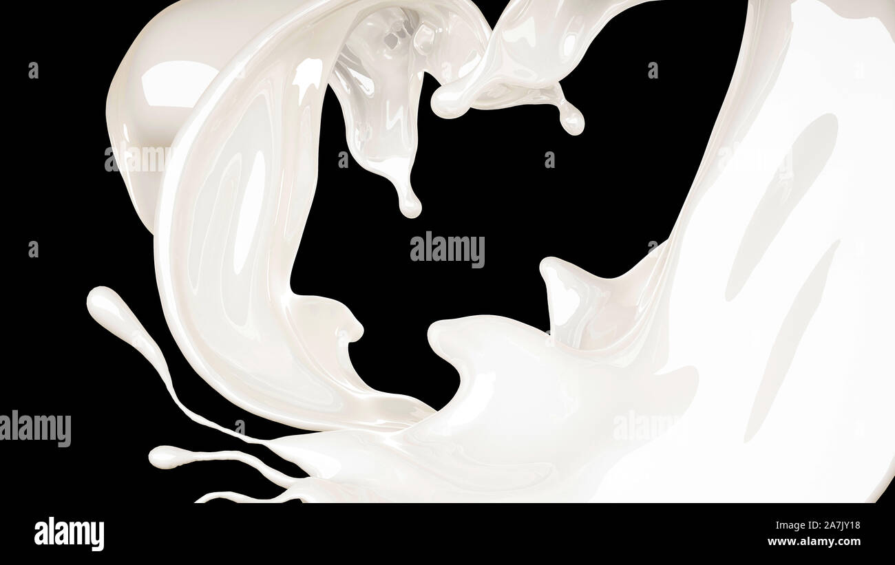 Splash of thick white liquid on a black background. 3d rendering, 3d ...