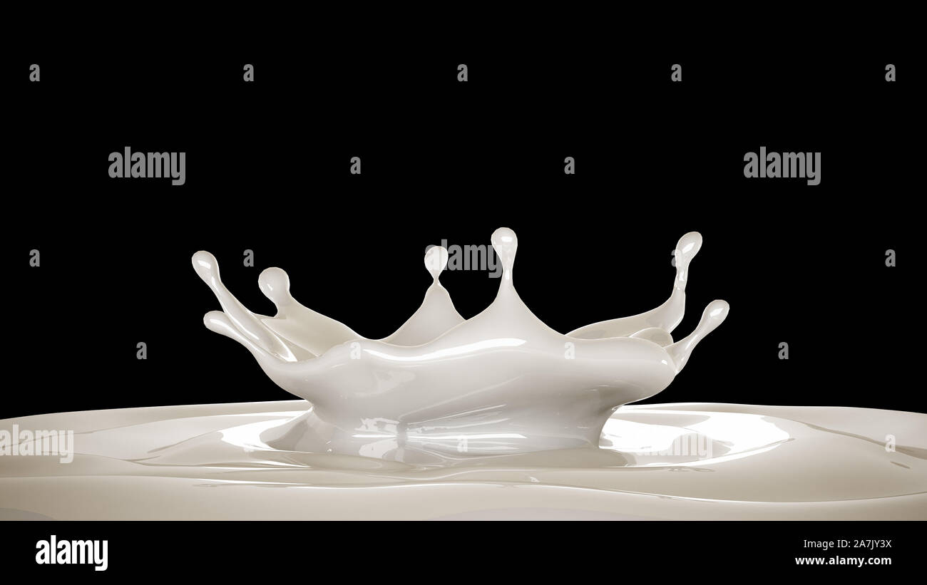 Splash of thick white liquid on a black background. 3d rendering, 3d ...