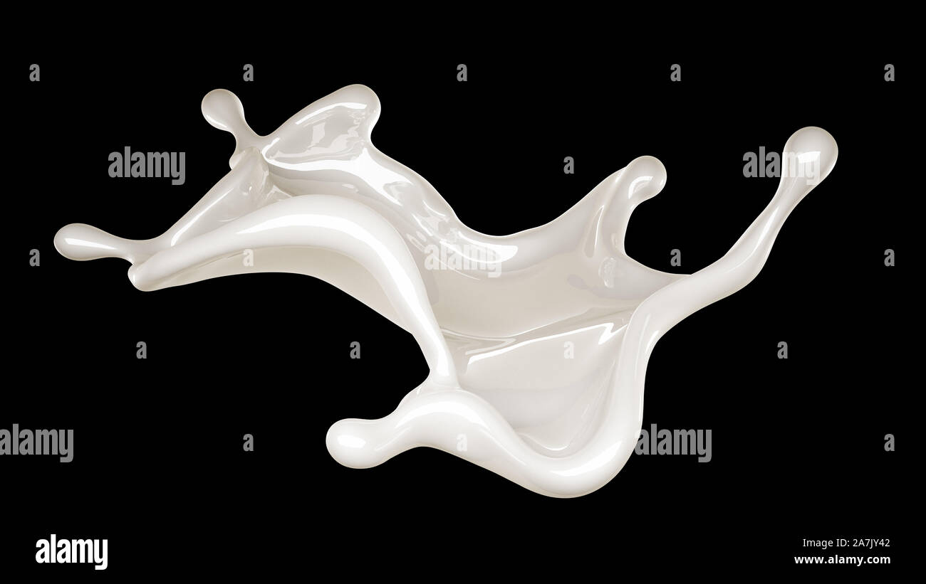 Splash of thick white liquid on a black background. 3d rendering, 3d ...