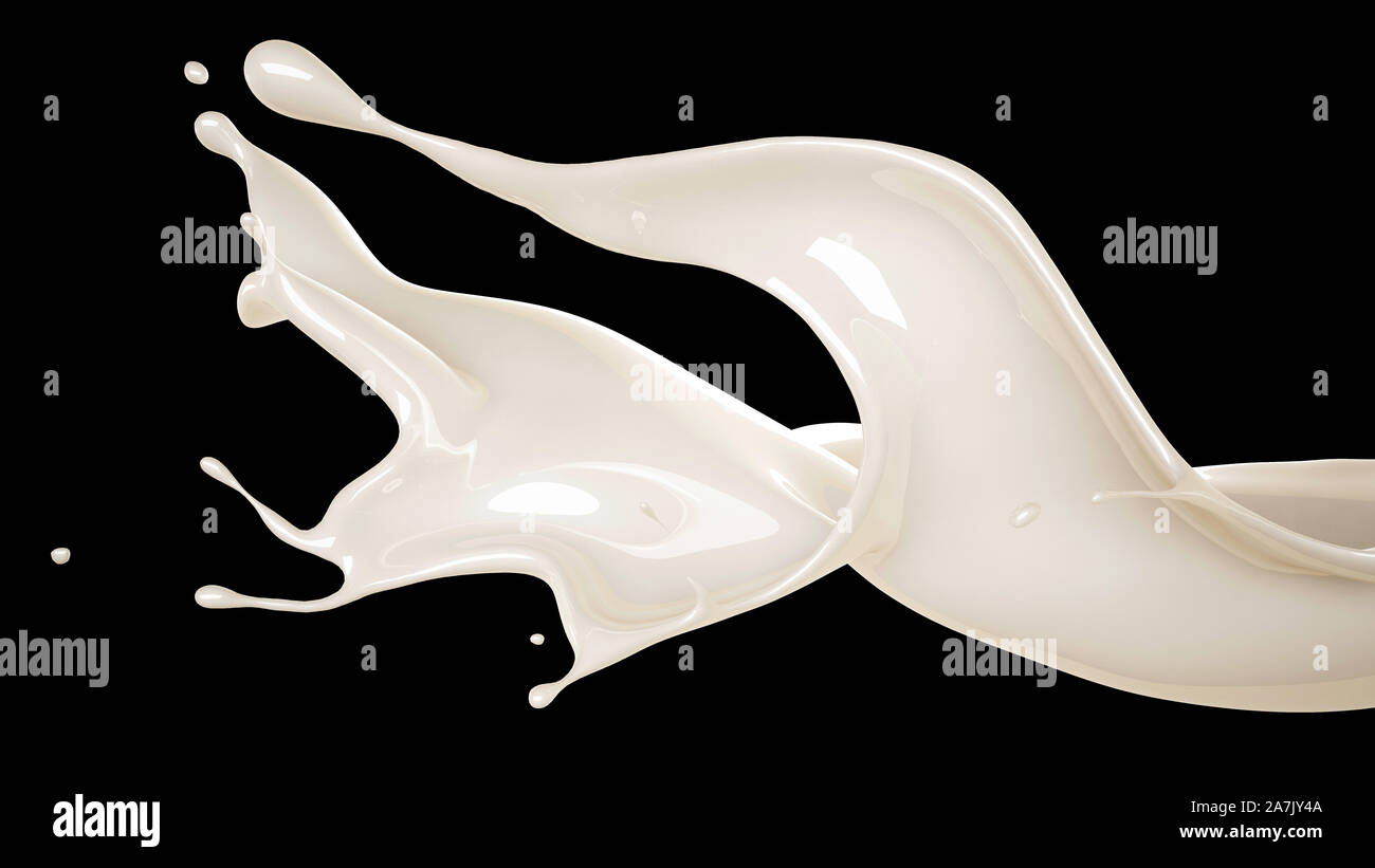Splash of thick white liquid on a black background. 3d rendering, 3d ...