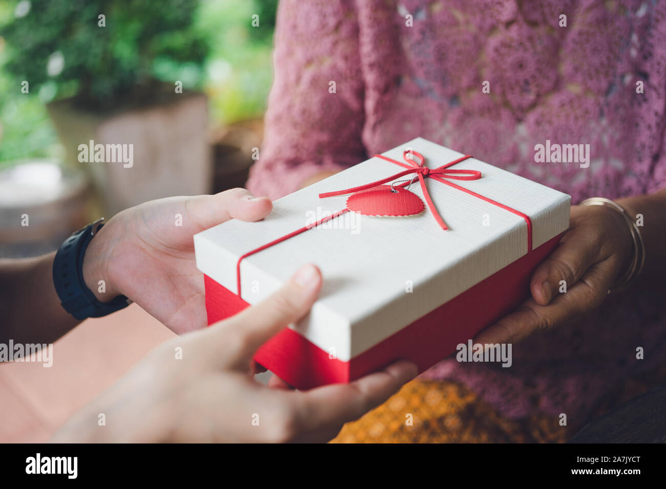 Giving gifts to loved ones at important festivals. Chrismas Day, New ...