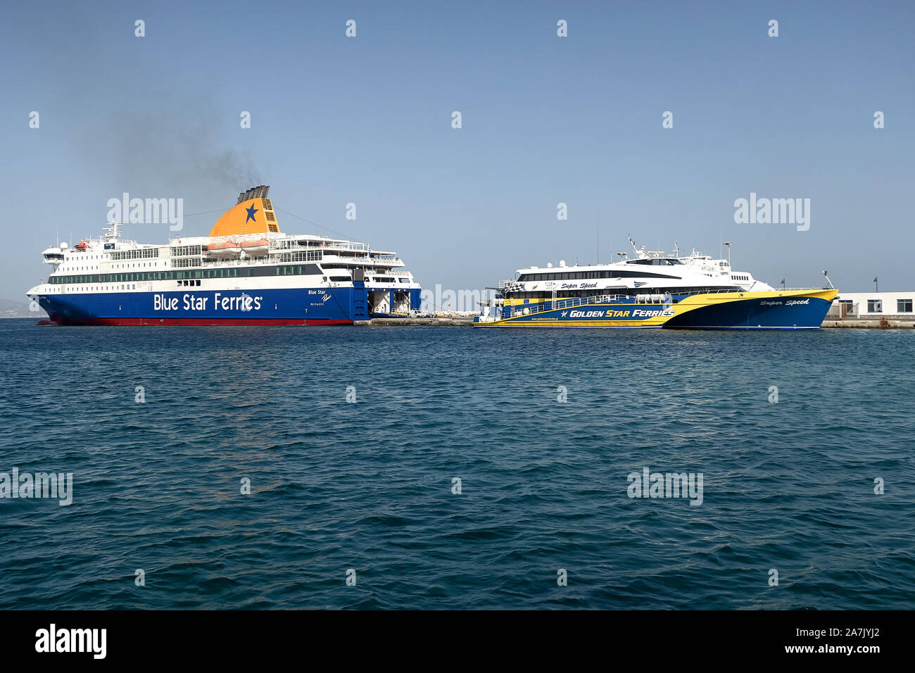 Naxos island, Greece - July 11, 2019: Super Speed boat Golden Star and ...
