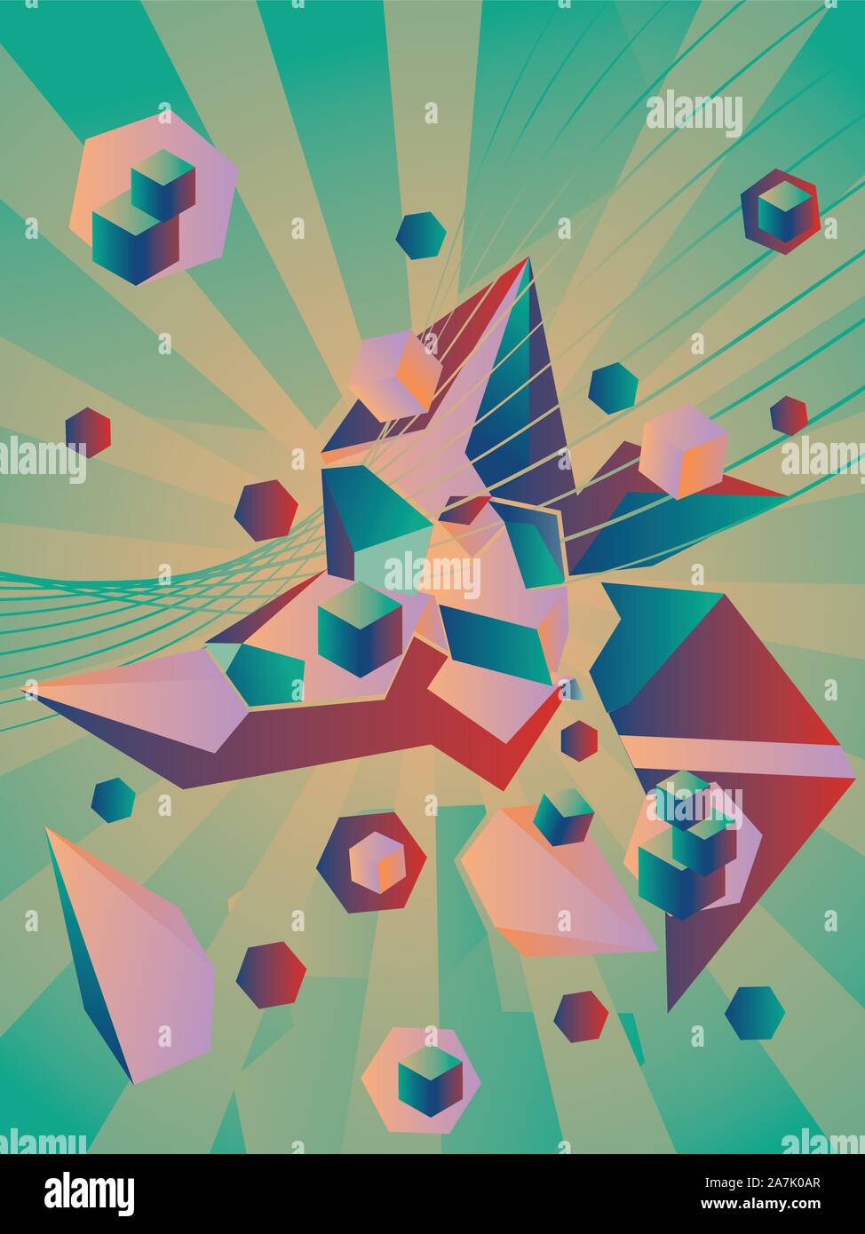 Background with different abstract geometric elements, distorted ...