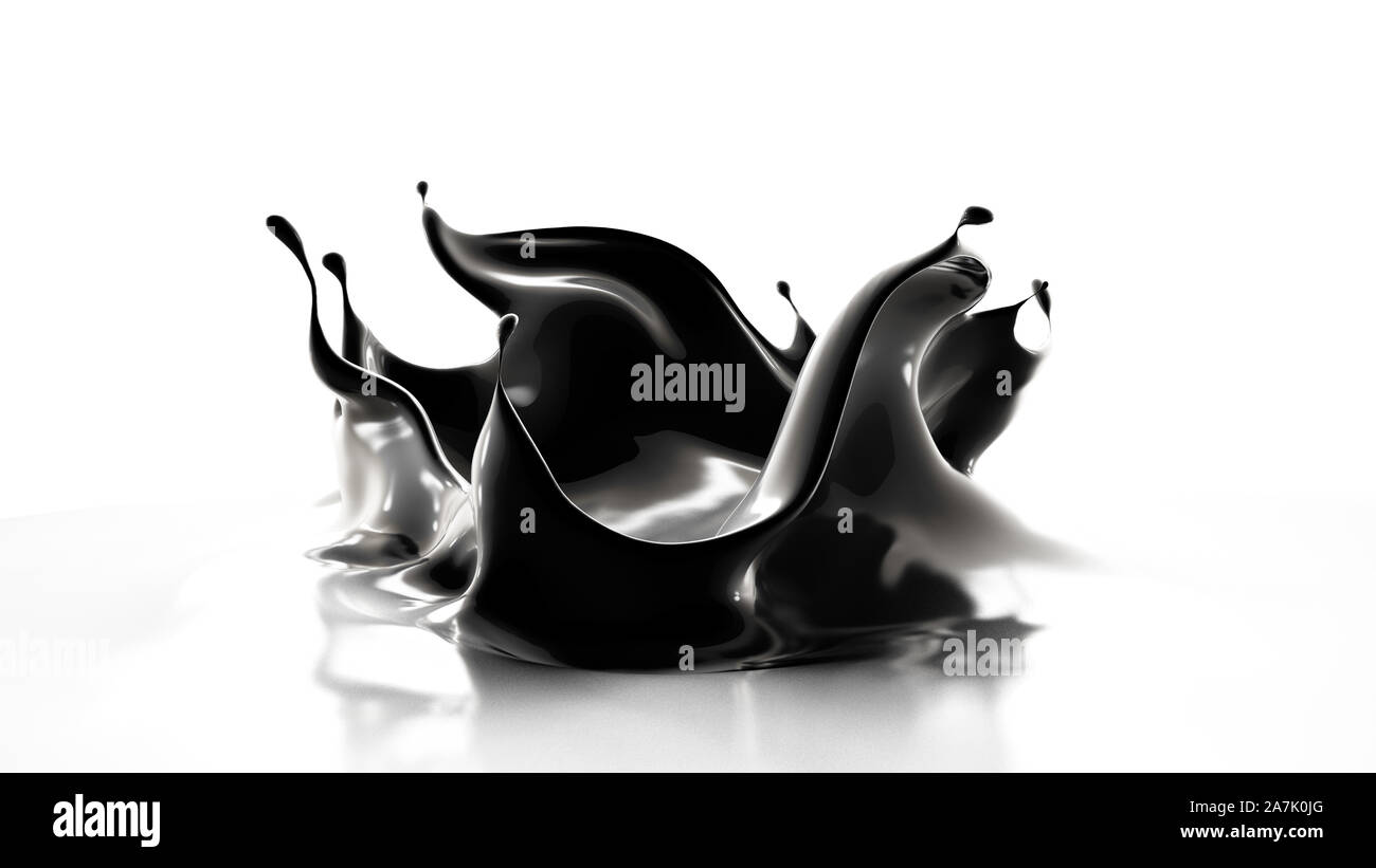Splash of black liquid. 3d rendering, 3d illustration Stock Photo - Alamy