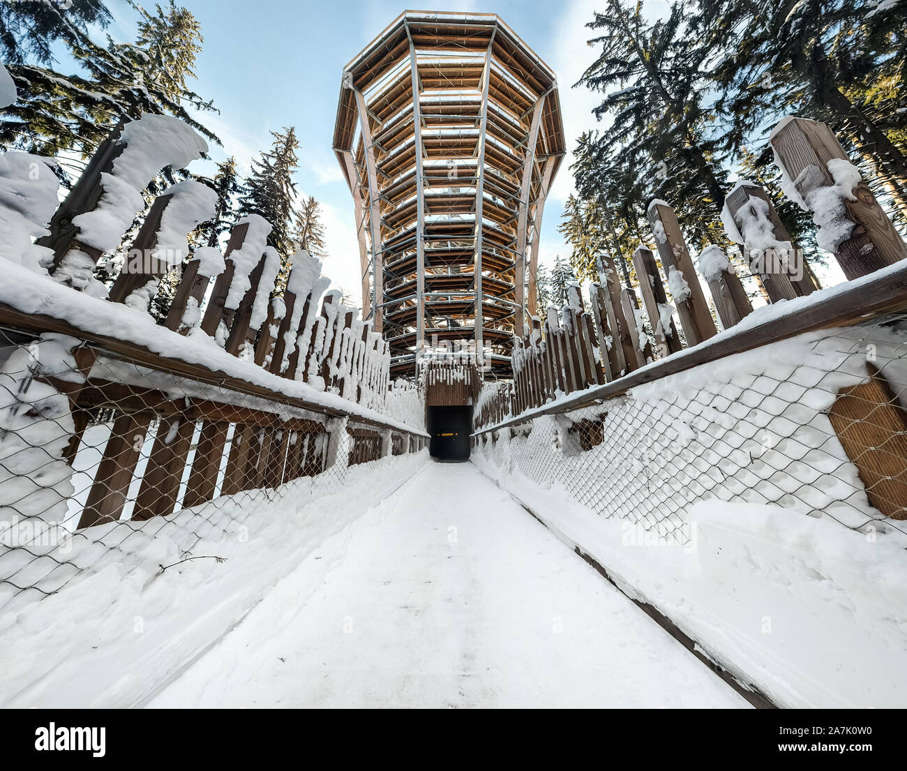 Tree Top Walk in Janske Lazne. High tower for walking tourists in the ...