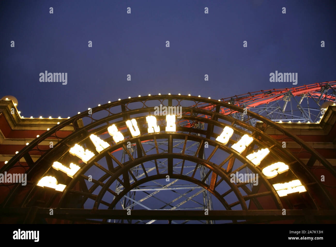 Blackpool Pleasure Beach illuminated sign, UK Stock Photo - Alamy