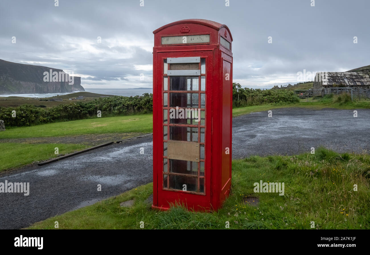 An old telephone booth in Rackwick Bay, a crofting township on the ...