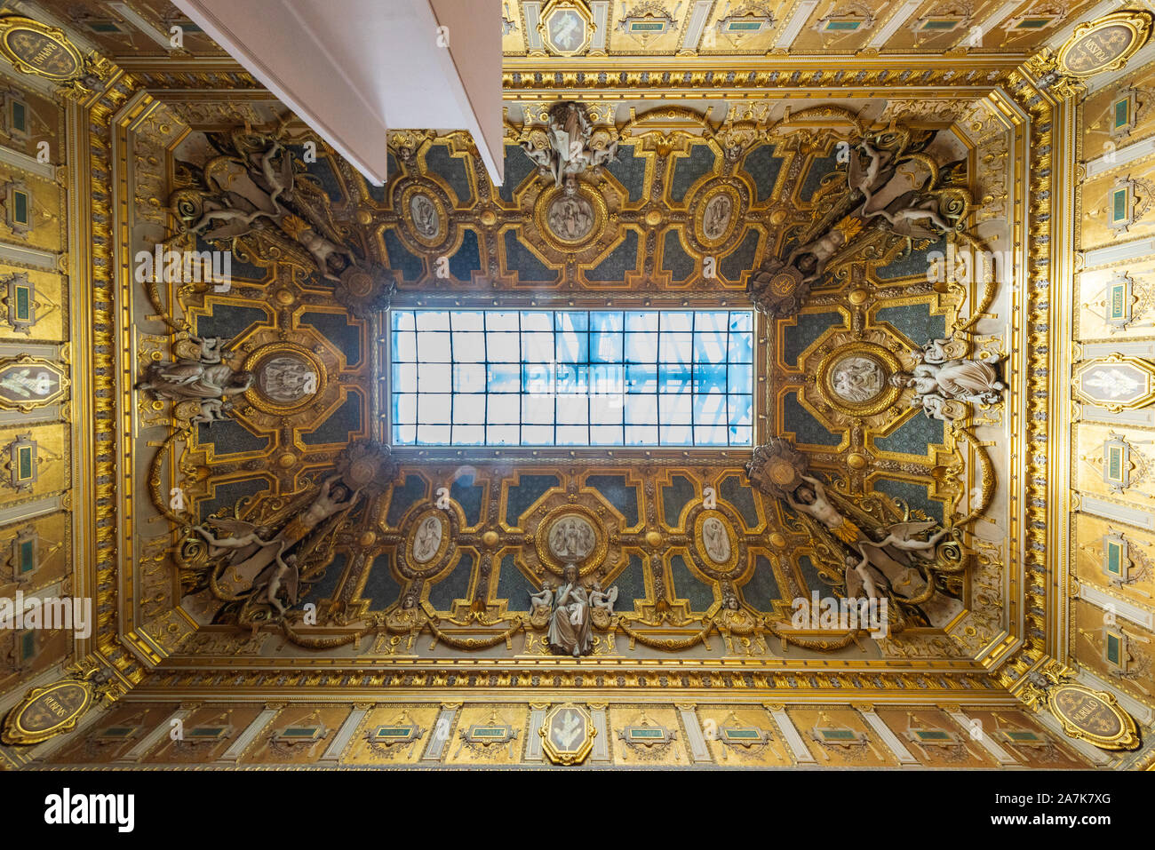 Detail of the ceiling in the Musée d'Louvre (Louvre Museum), Paris ...
