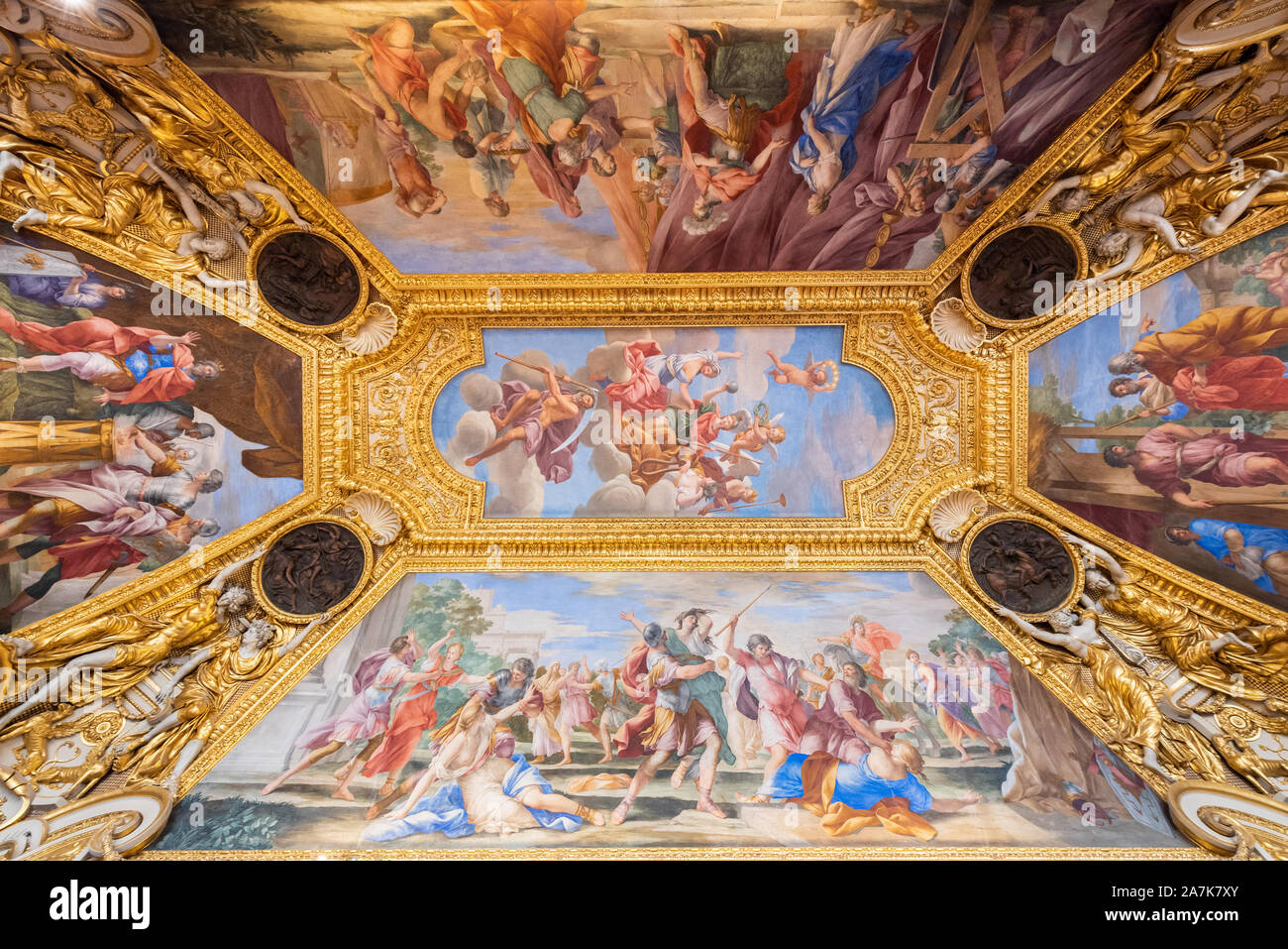 Detail of the ceiling in the Musée d'Louvre (Louvre Museum), Paris ...