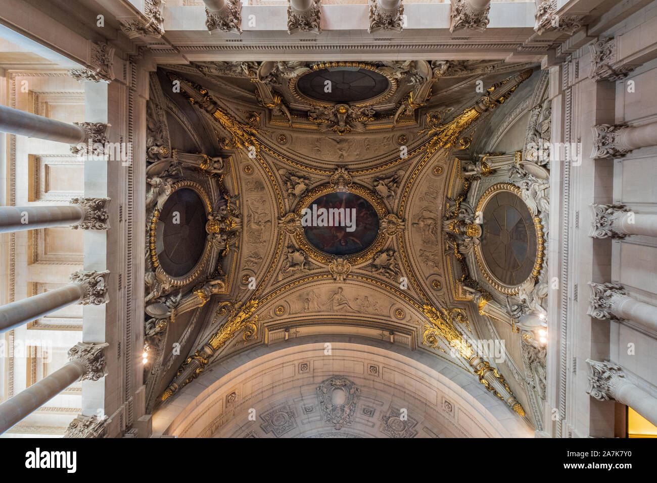 Detail of the ceiling in the Musée d'Louvre (Louvre Museum), Paris ...