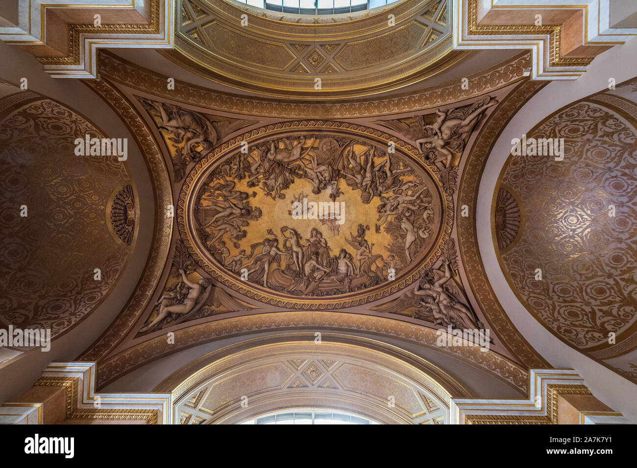 Detail of the ceiling in the Musée d'Louvre (Louvre Museum), Paris ...