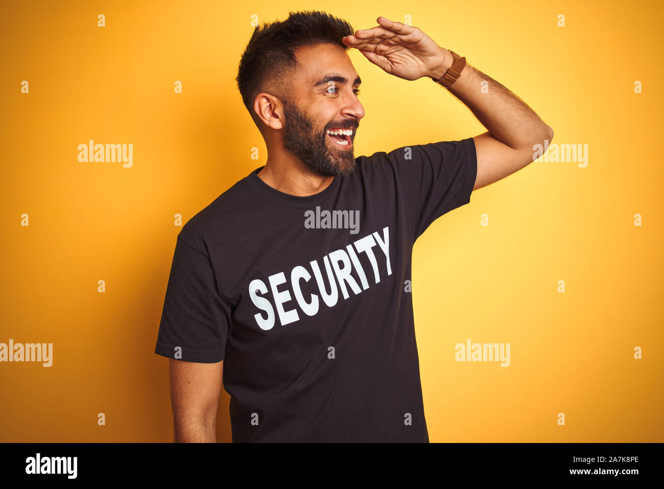 Arab indian hispanic safeguard man wearing security uniform over ...