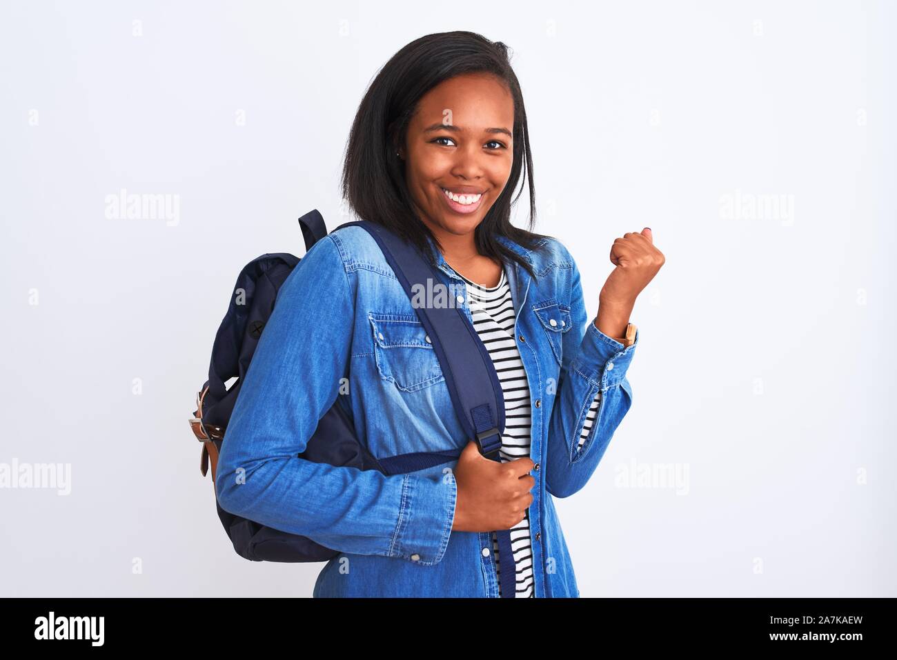 Young african american student woman wearing backpack over isolated ...