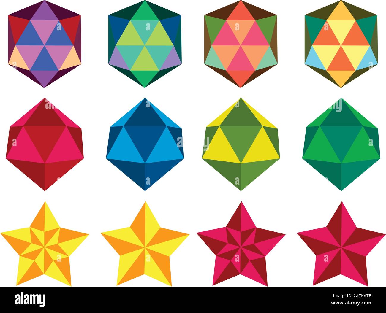 Set of polygonal geometric figures, colorful design elements Stock ...