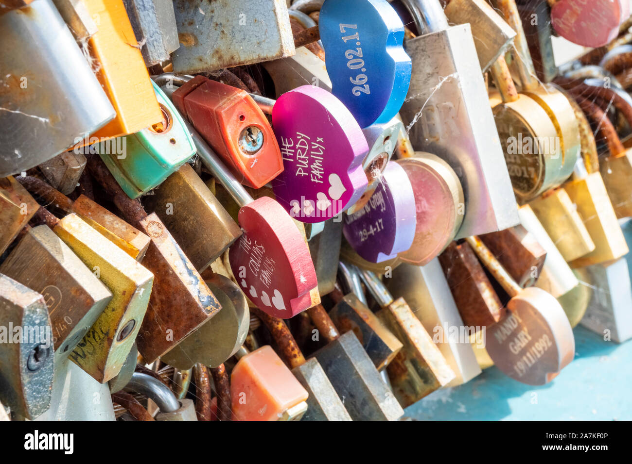 Padlocks on the Lovelock Bridge, Bakewell, Derbyshire, England, UK ...