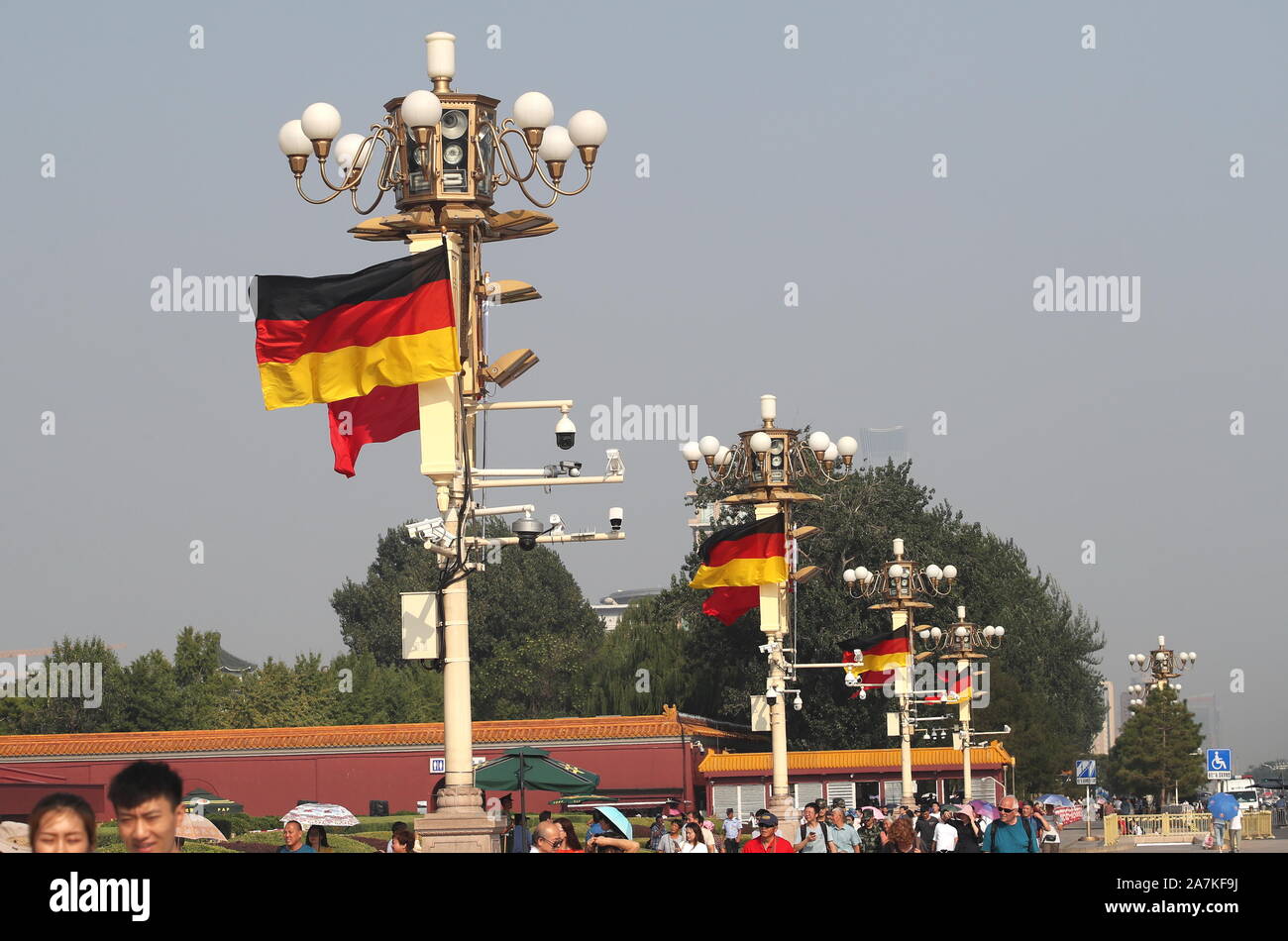 Picture of German flags and Chinese flags in Tian'anmen Square in ...