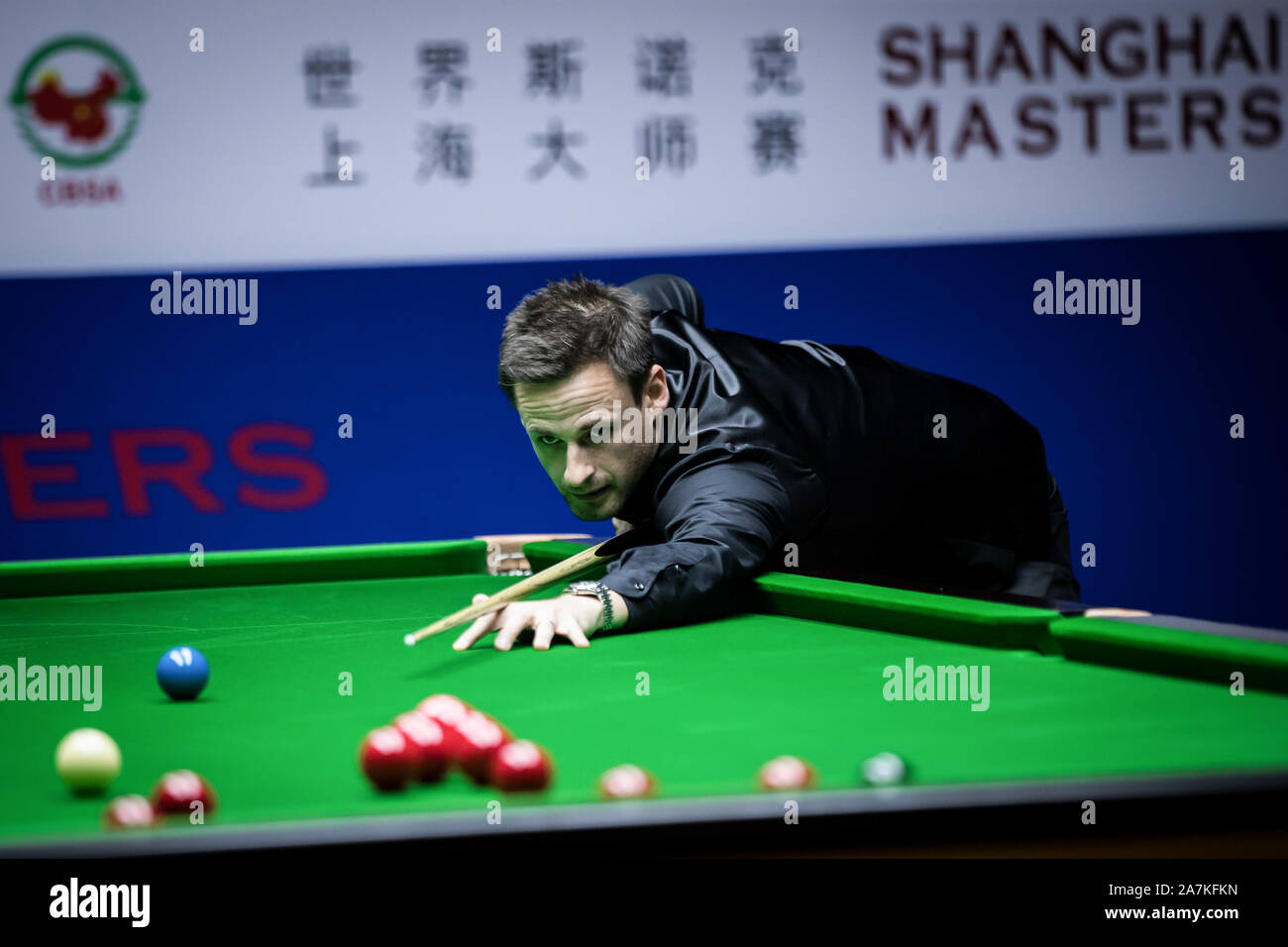 English professional snooker player David Gilbert plays a shot at the ...