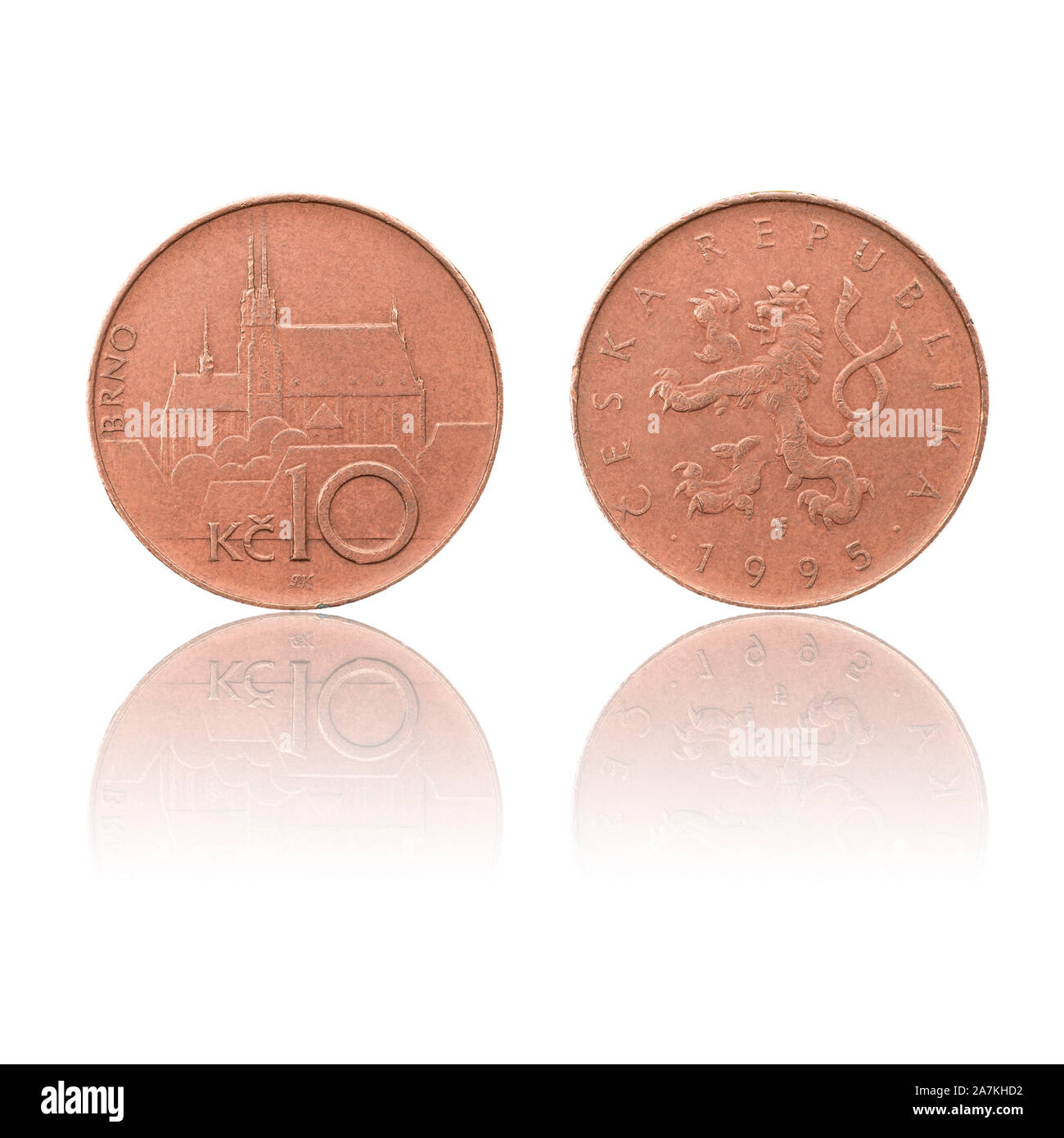 Czech Republic currency 10 kc coin (CZK or "koruna") isolated on white ...