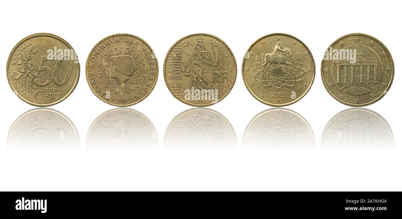 European Union currency 50 ec coin (EUR or "euro cent") isolated on ...