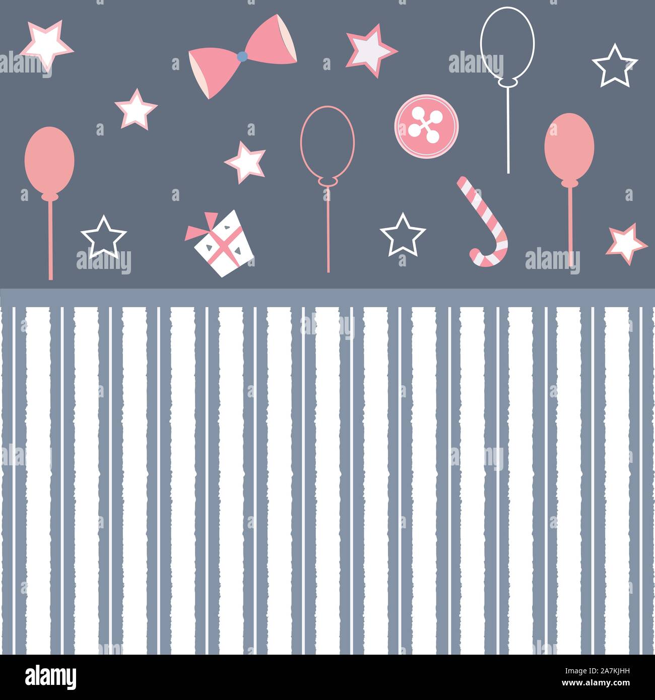 Cute Girlish Frame in pink with festive balloons, bow, gift, candy and ...