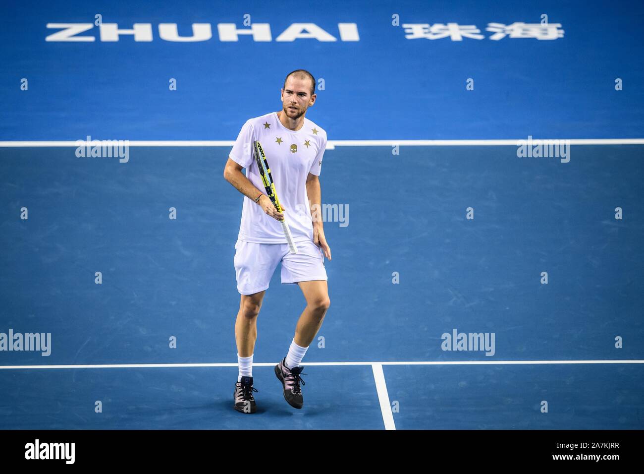 French professional tennis player Adrian Mannarino competes against ...