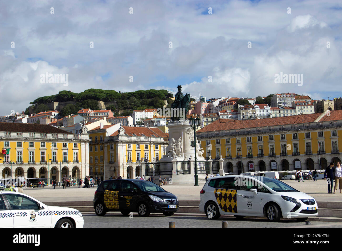 Lisbon yellow tram and historical center Stock Photo - Alamy