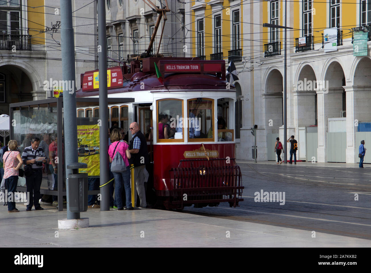 Lisbon yellow tram and historical center Stock Photo - Alamy