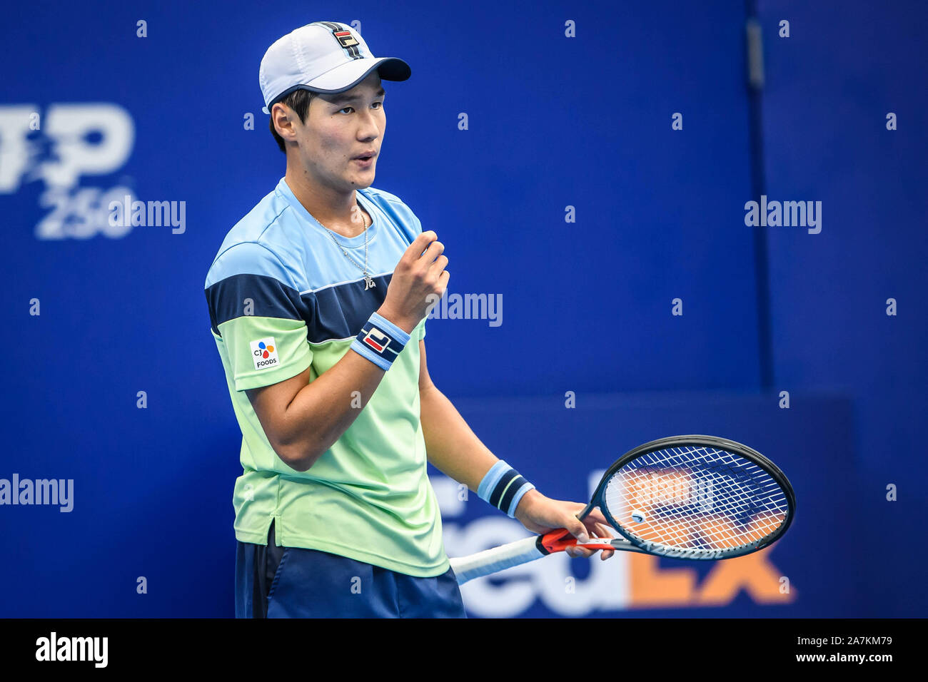 South Korean professional tennis player Kwon Soon-woo competes against ...