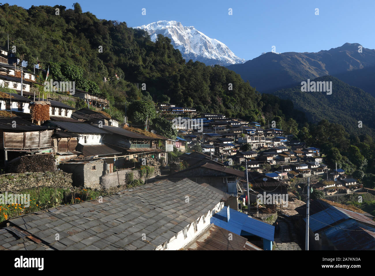 A general view of the Gurung village of Sikles, Himalayas, Nepal Stock ...