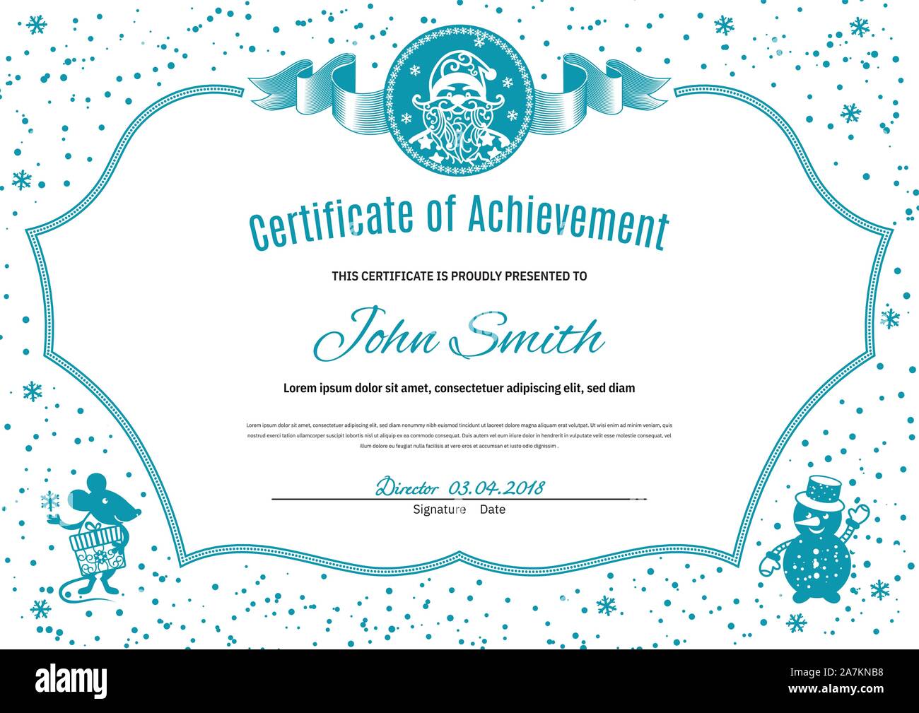 Christmas white certificate with Santa Claus and Rat. Winter frozen ...