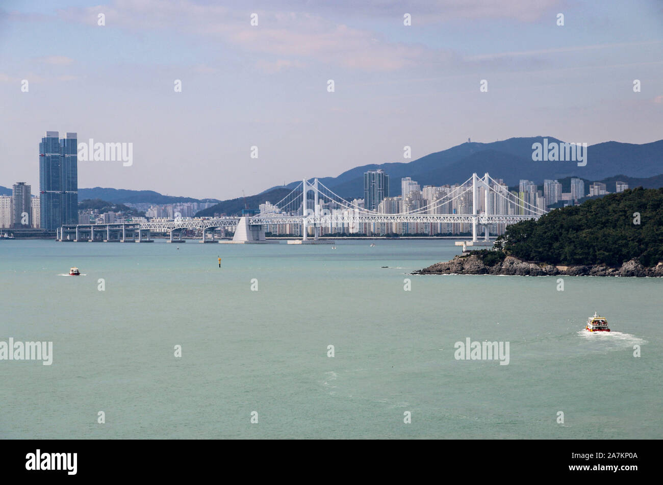BUSAN, SOUTH KOREA- OCTOBER 16, 2019: Gwangan bridge (Diamond Bridge ...