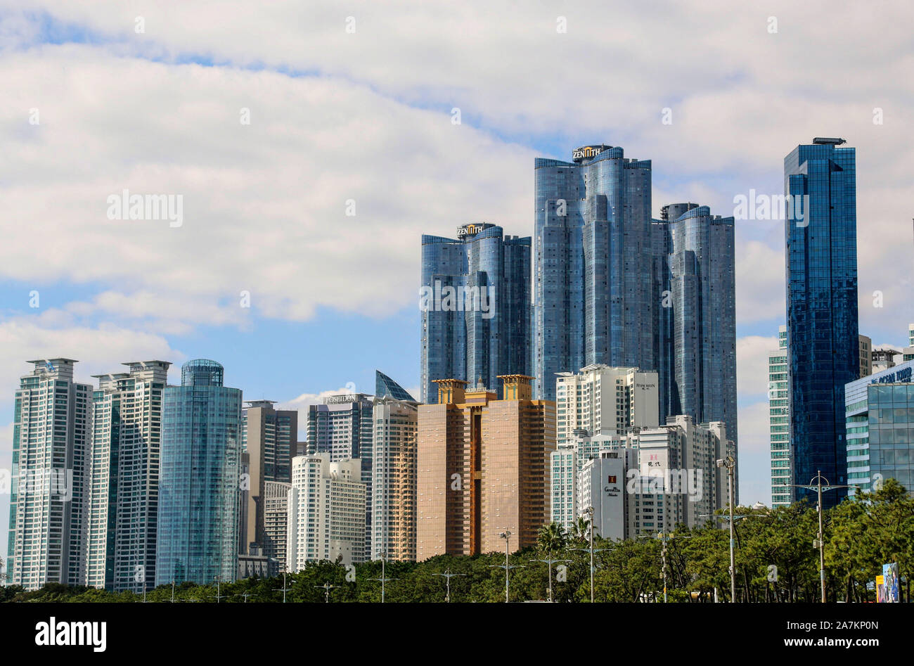 BUSAN, SOUTH KOREA- OCTOBER 16, 2019: City skyline and skyscrapers in ...