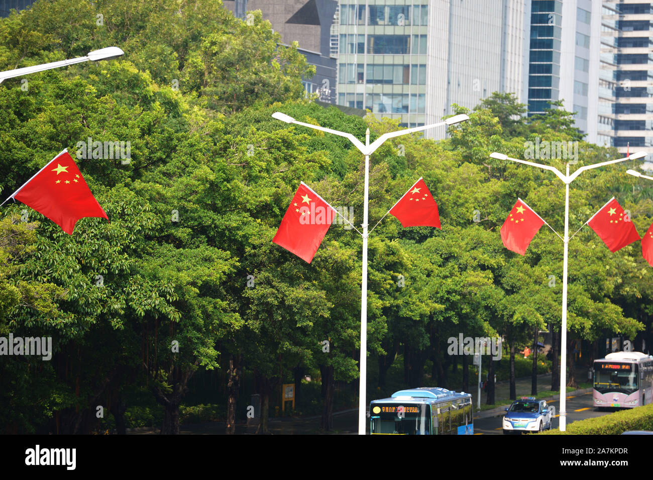 National flags fly in streets to celebrate the 70th National Day of ...