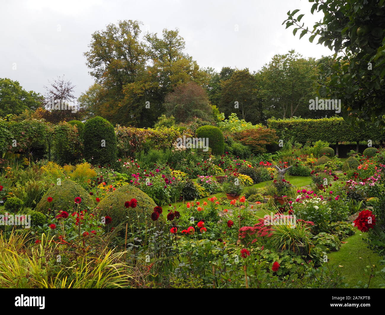 Chenies Manor Sunken garden; late afternoon in September showing the ...