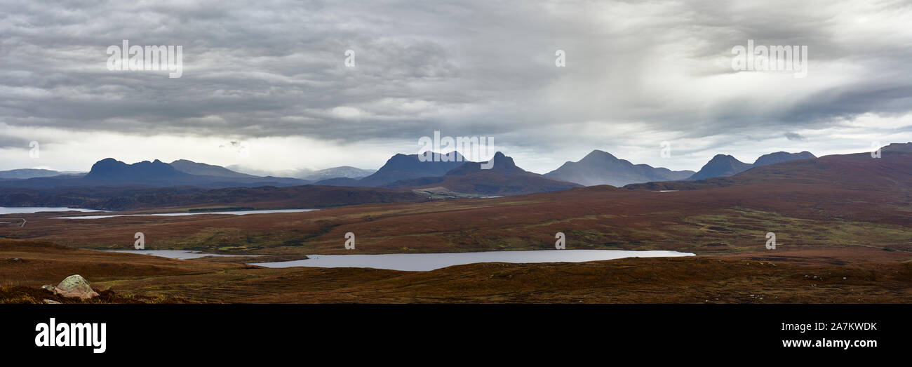 Inselberg panorama. LtoR Suilven, Canisp, Cul Mor, Stac Pollaidh, Cul ...