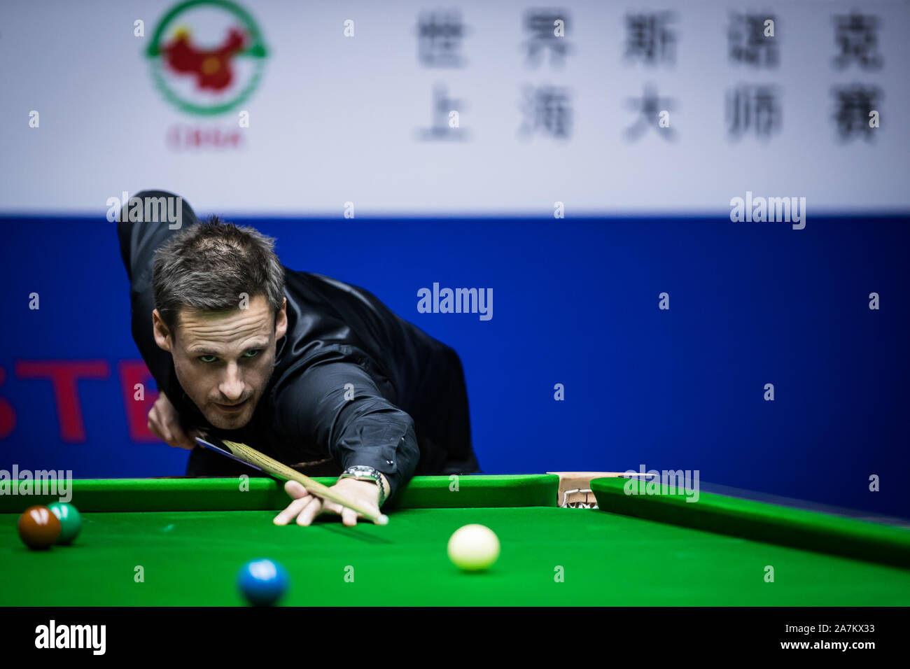 English professional snooker player David Gilbert plays a shot at the ...