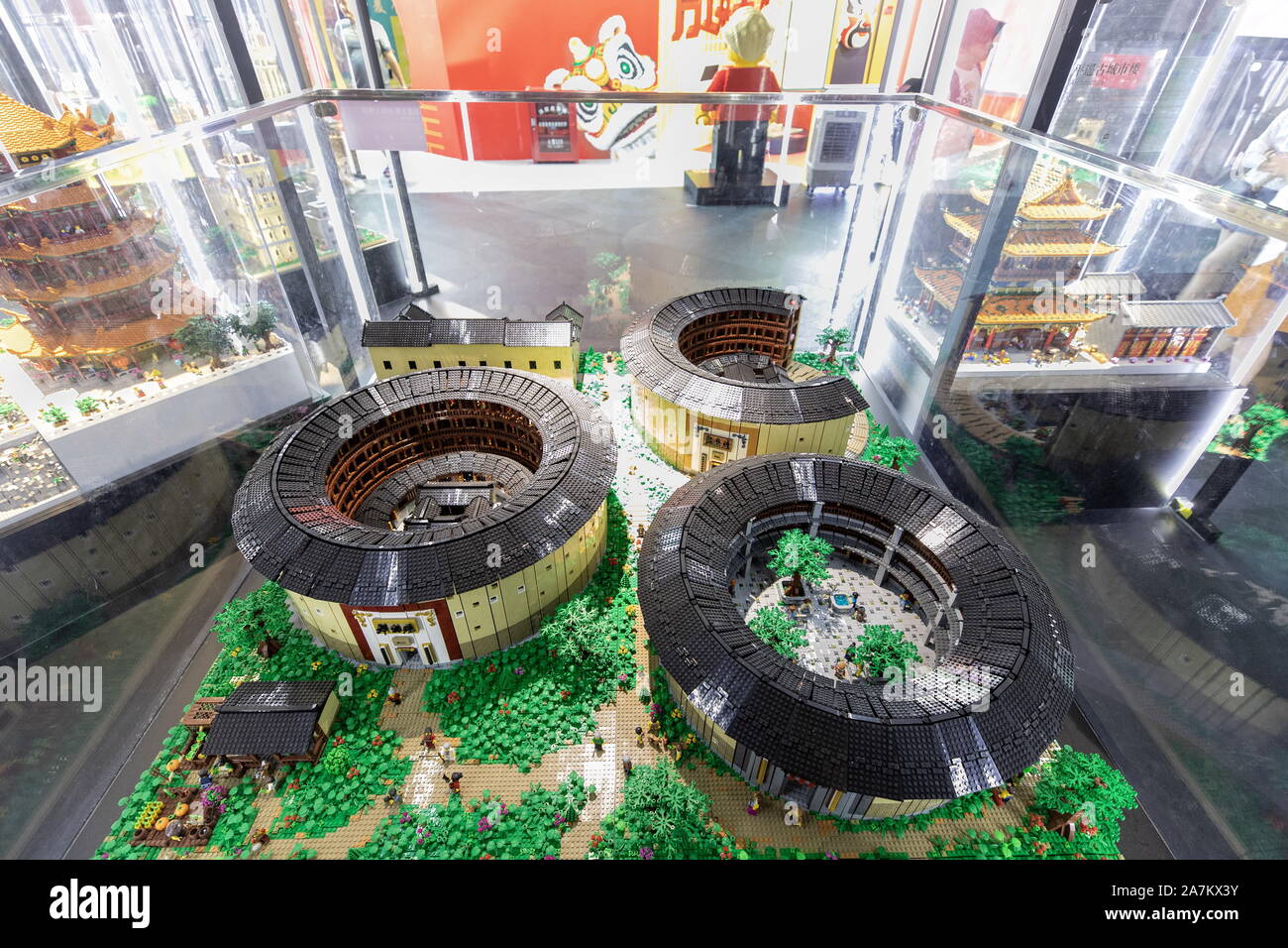 The Lego toy model of the Hekeng Tulou Cluster is on display during the ...