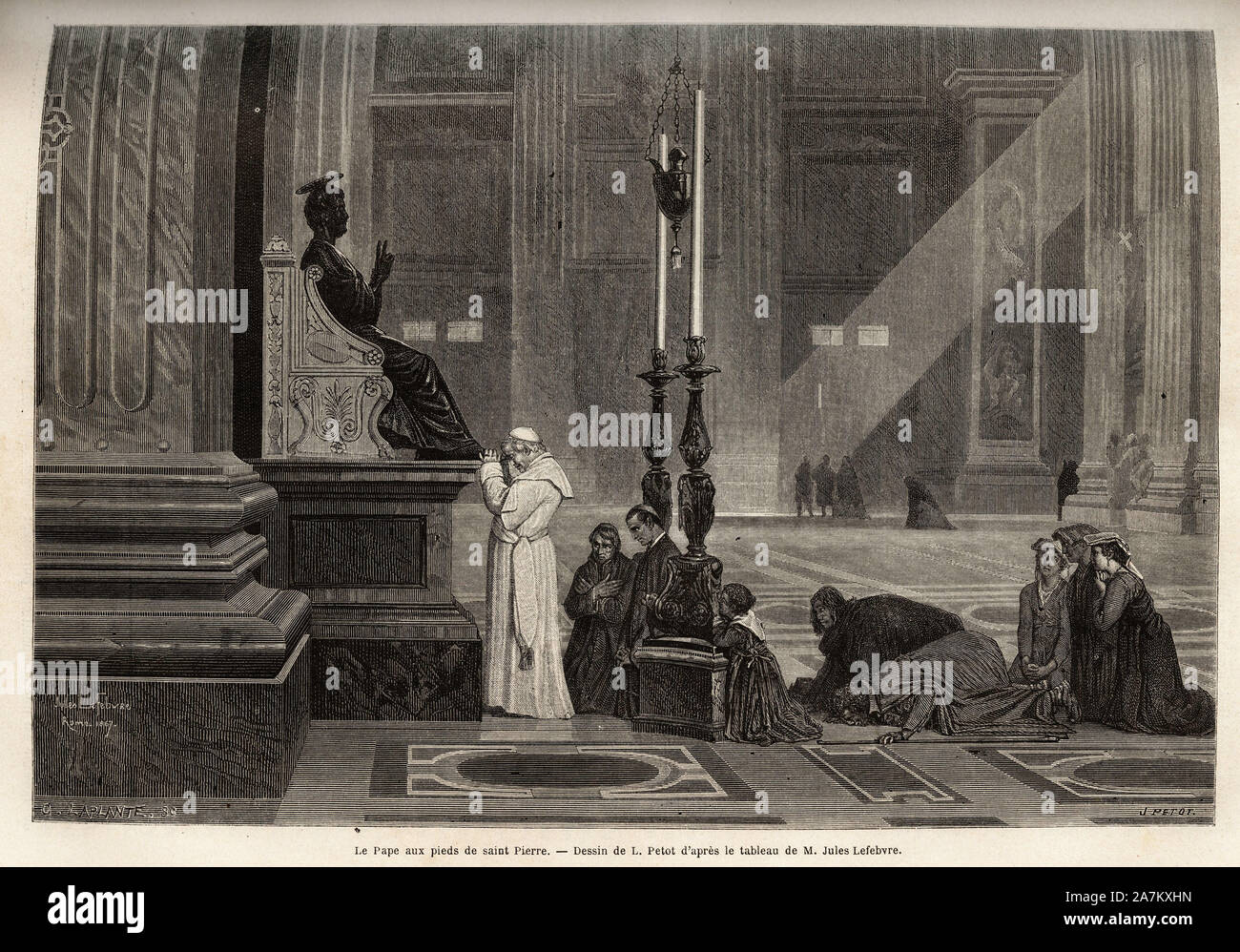 Le pape Pie IX (pio 9 ) ( 1792-1878) recueilli aux pieds de la statue ...