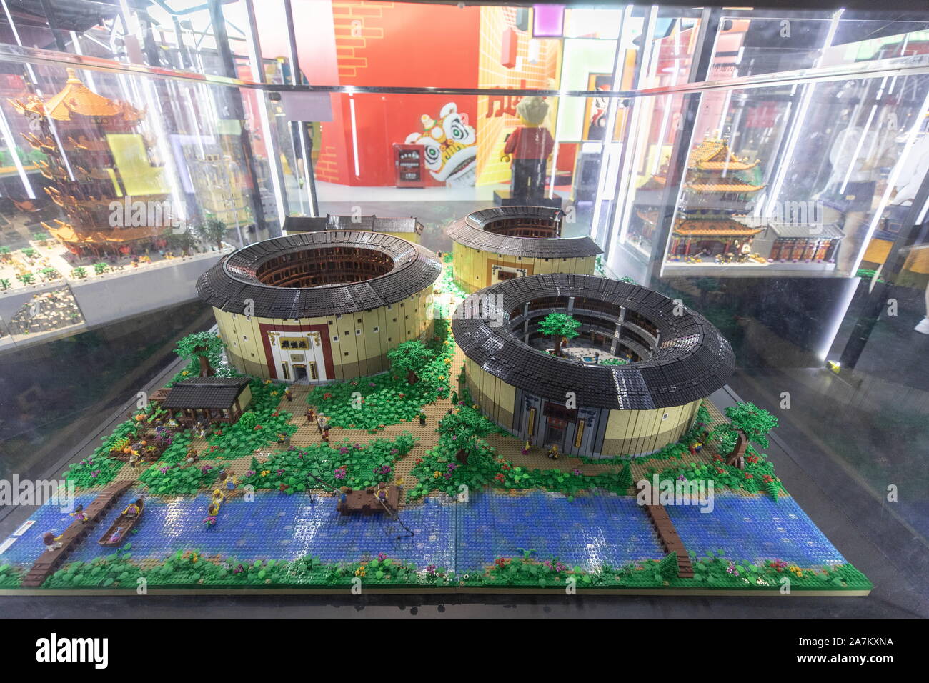 The Lego toy model of the Hekeng Tulou Cluster is on display during the ...