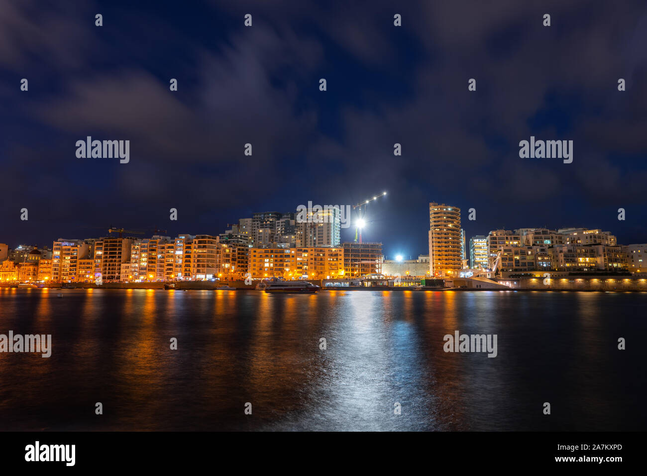 Sliema town skyline at night in Malta Stock Photo - Alamy