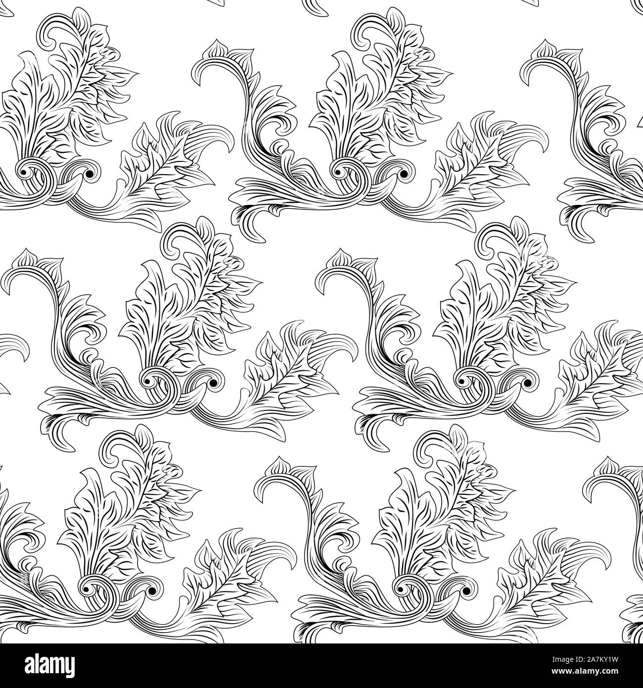 Victorian black in trendy style. Seamless vector texture. Beautiful ...