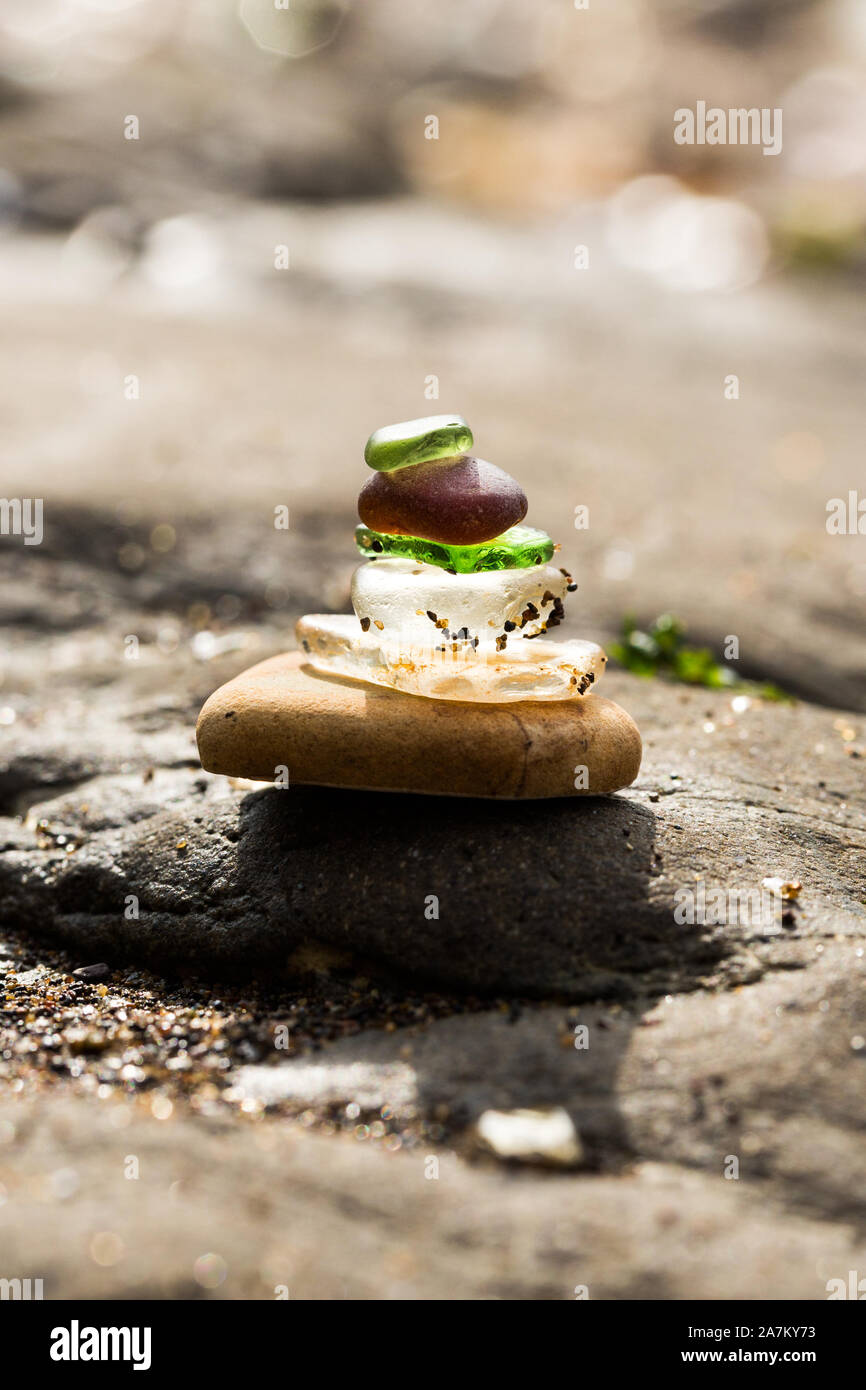 Stack of sea glass on a pacific beach Stock Photo - Alamy