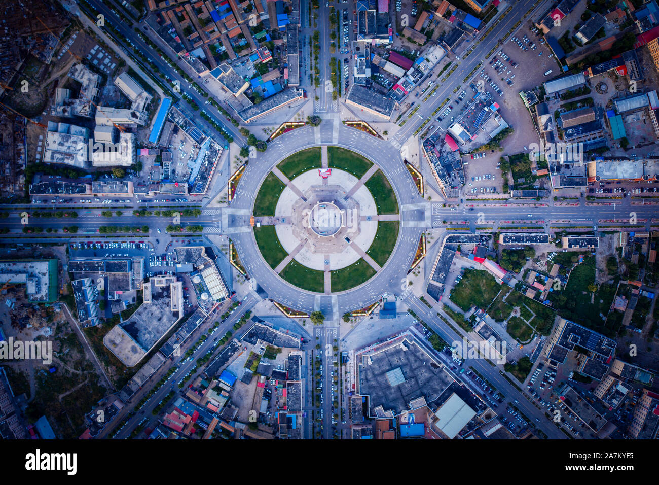 An aerial view of roads and streets in Tekes county, Ili Kazakh ...