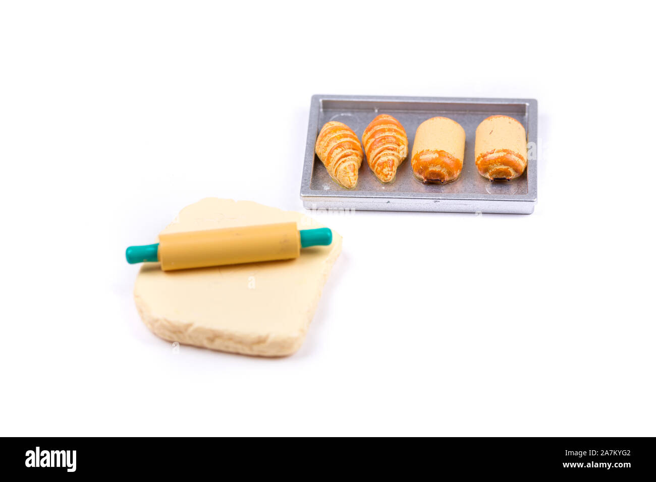 Childs toy plastic food molded 1/6th scale rolling pin dough and baked ...