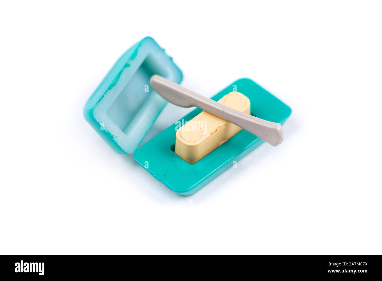 Childs toy plastic food molded 1/6th scale butter container and knife ...