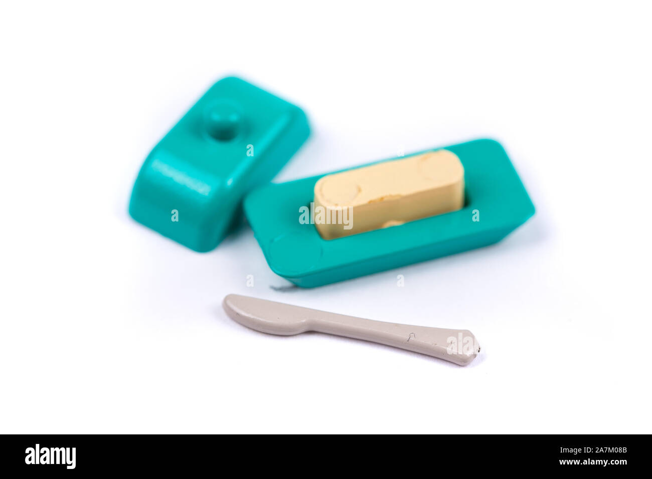Childs toy plastic food molded 1/6th scale butter container and knife ...