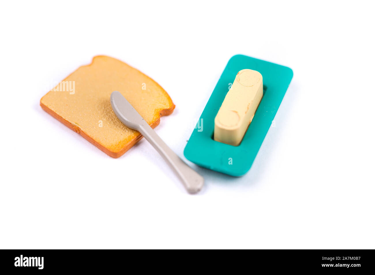 Childs toy plastic food molded 1/6th scale toast, butter container and ...
