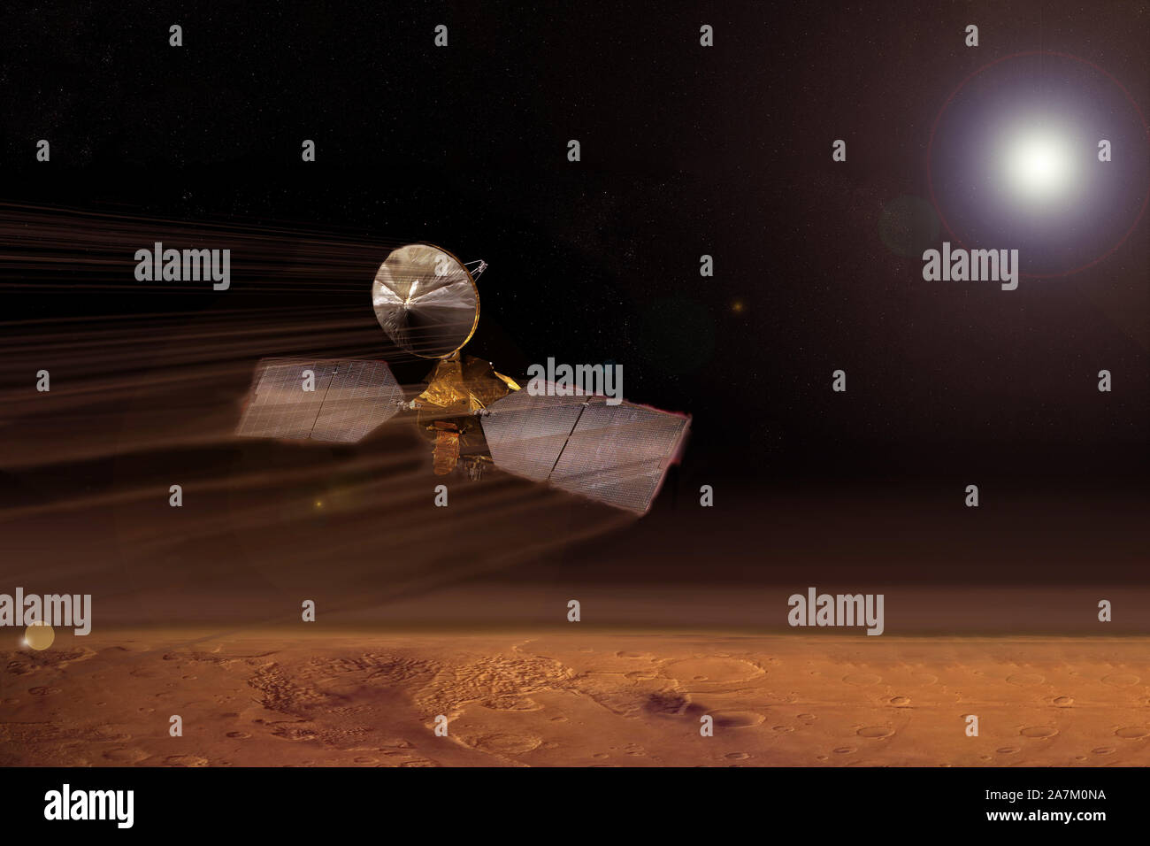 Mars rover explorer takes off on a red planet.Elements of this image ...